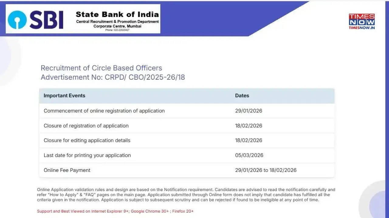 SBI CBO apply online: Online applications begin for 2050 vacancies