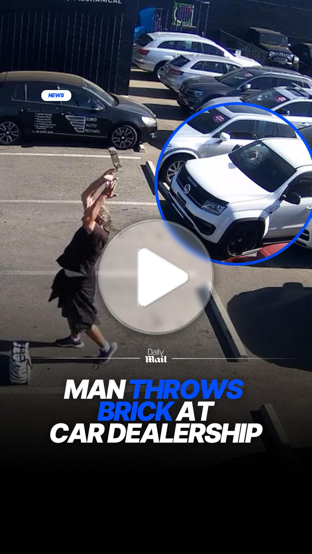 Man hurls brick at family owned car dealership