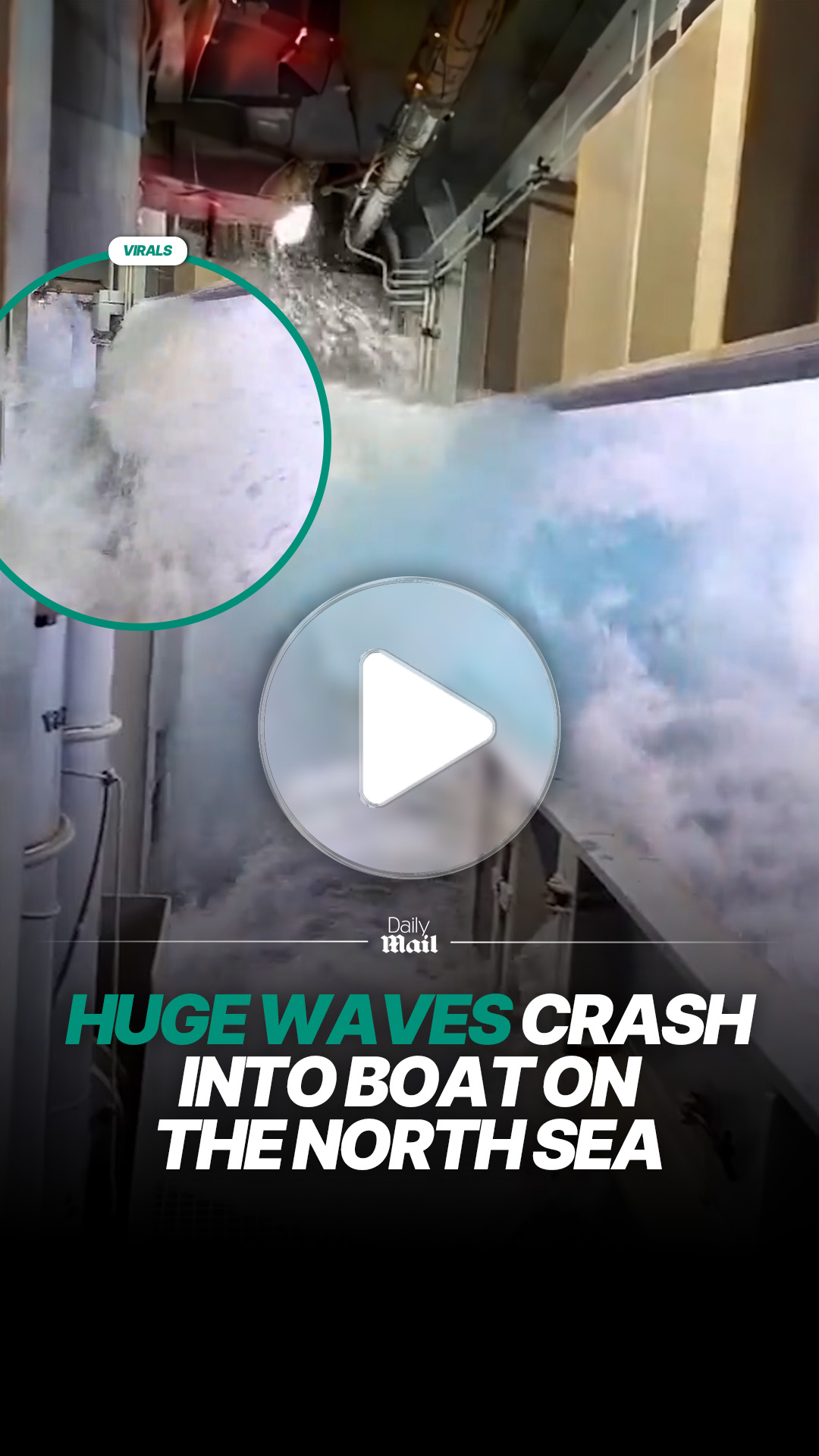 Huge waves slam into boat in rough North Sea conditions