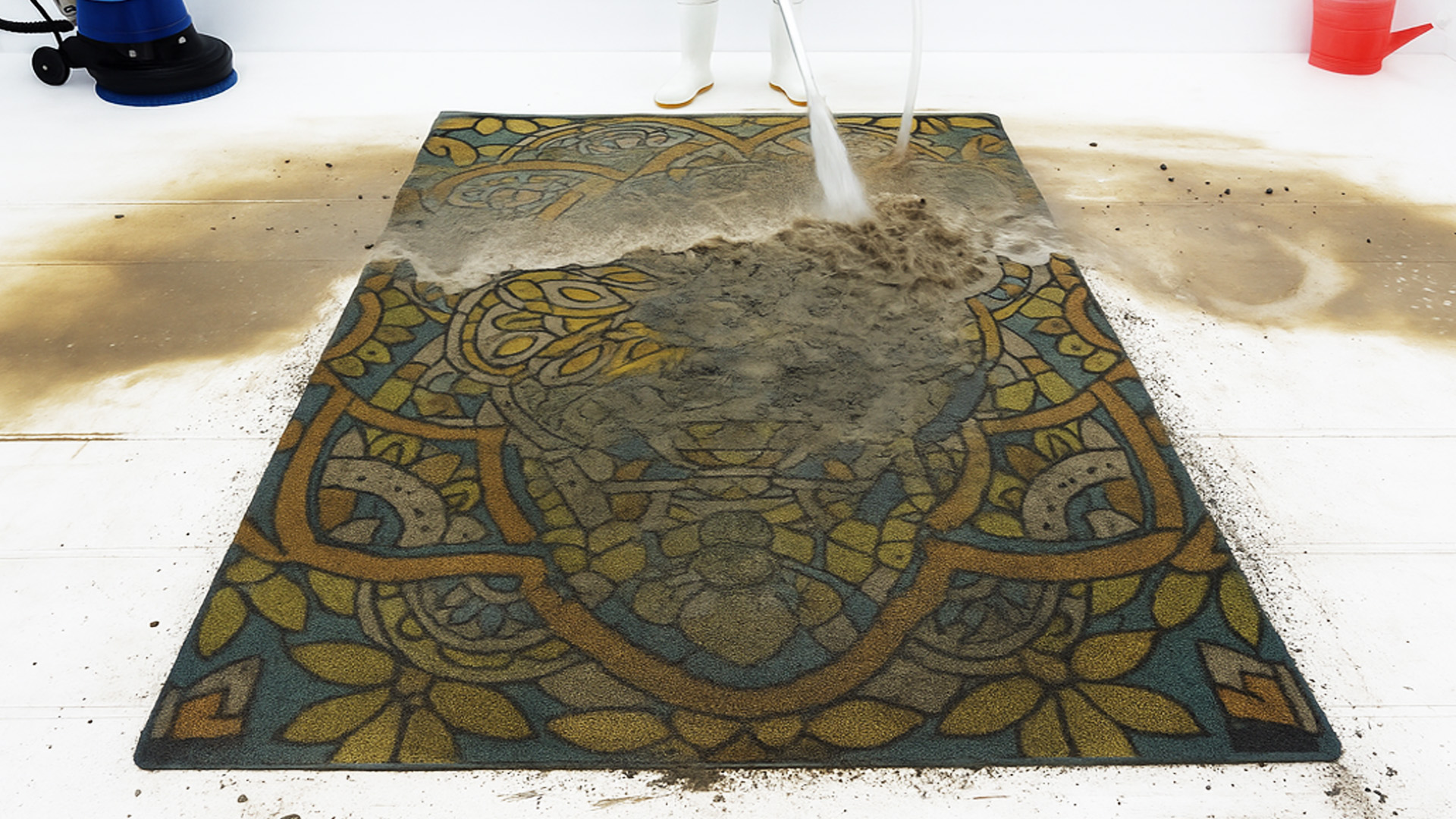 Washing embedded dirt from a patterned carpet