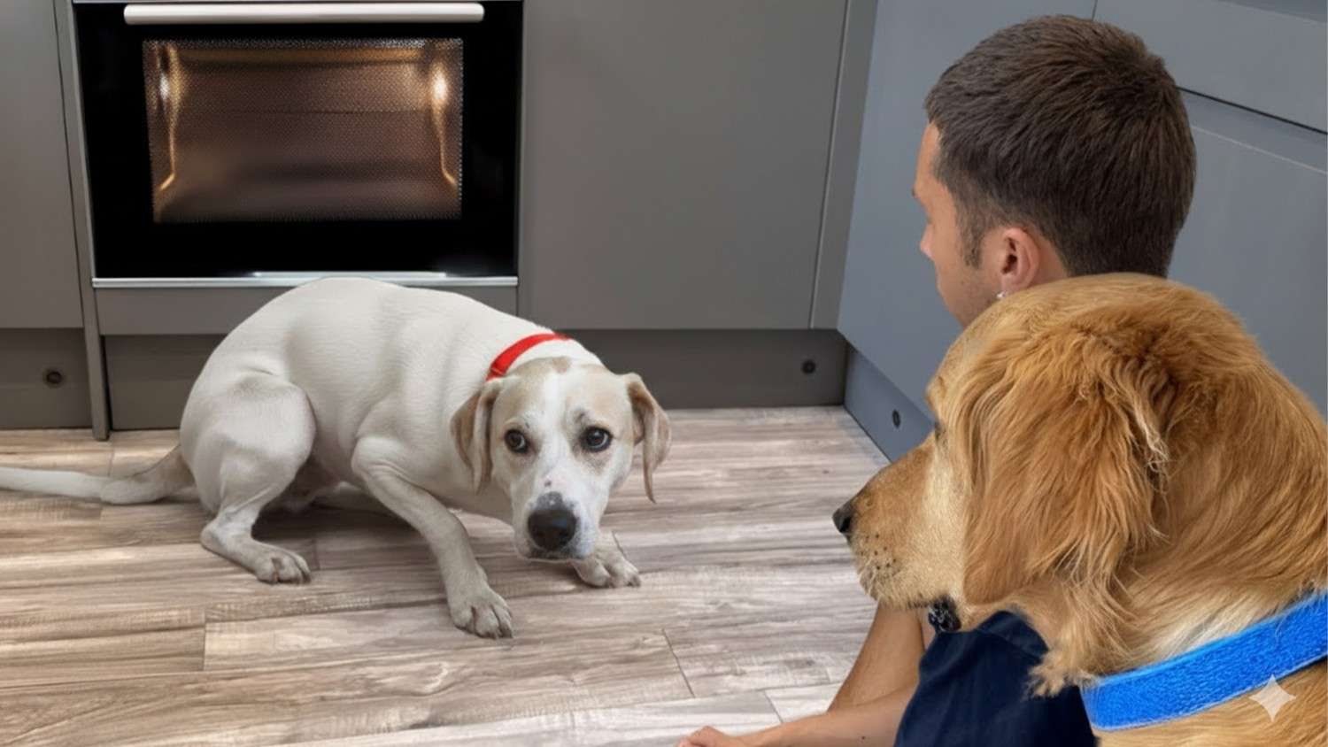 Golden retriever meets very shy rescue dog