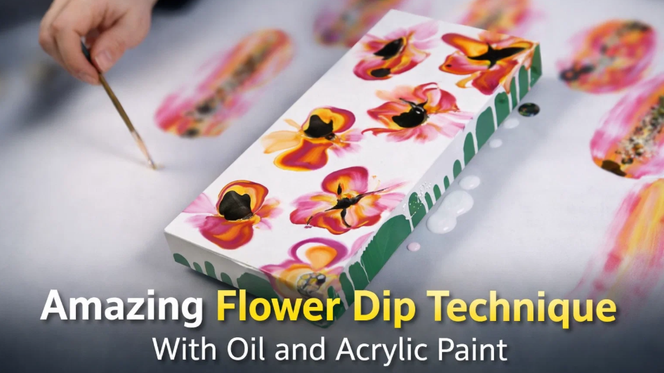 Amazing flower dip technique with oil and acrylic paint
