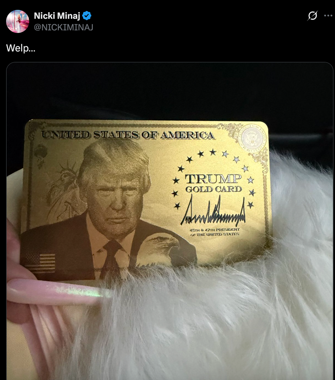Nicki Minaj shows off her $1 million Trump gold card
