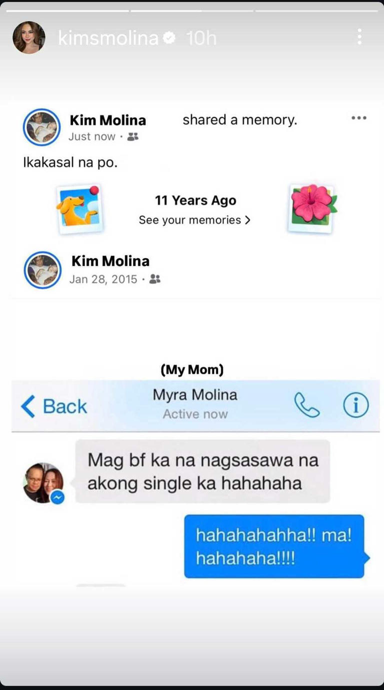 Kim Molina recalls 2015 text from mom teasing her single days