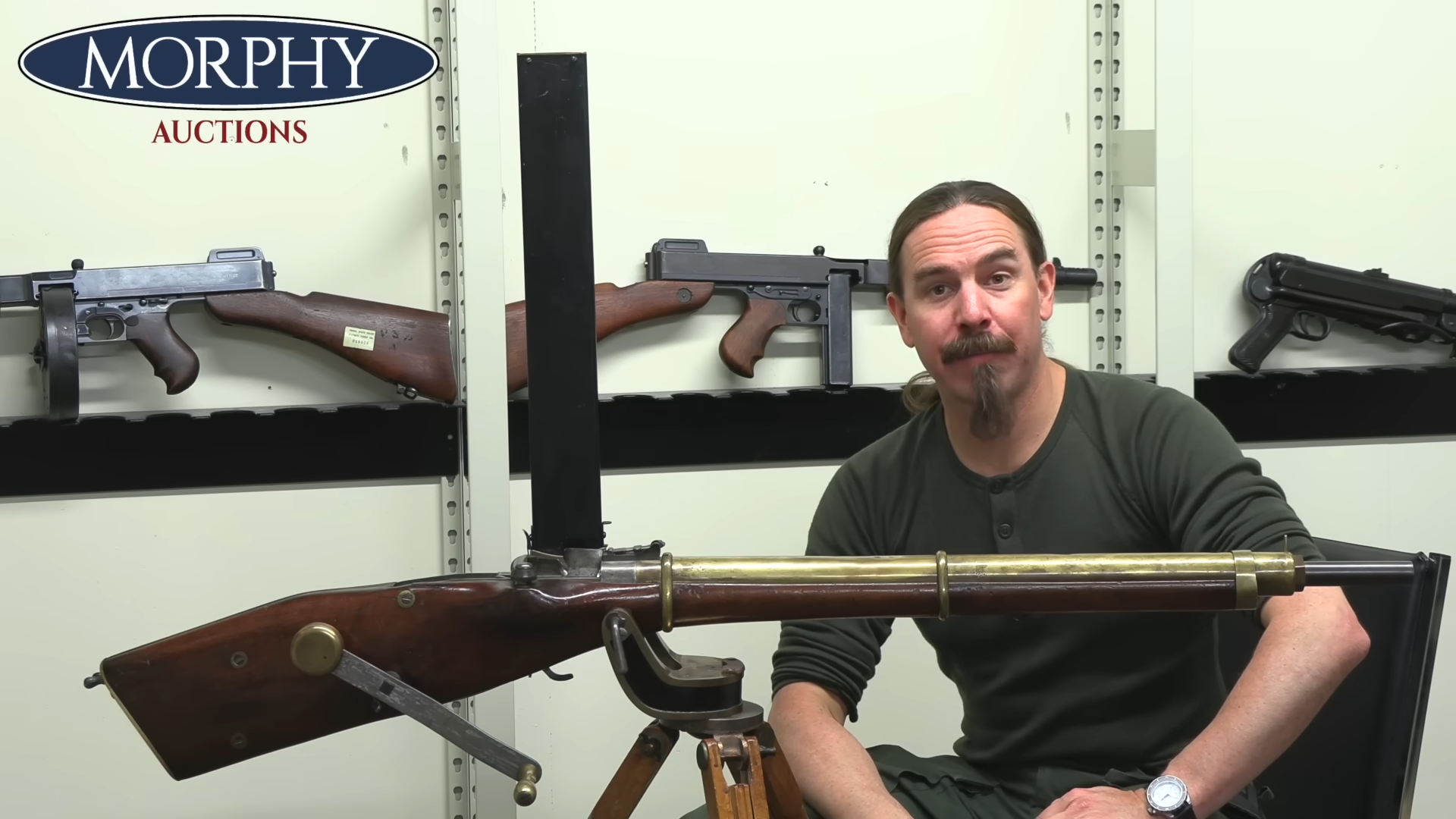 Unique British crank-fired manual machine gun
