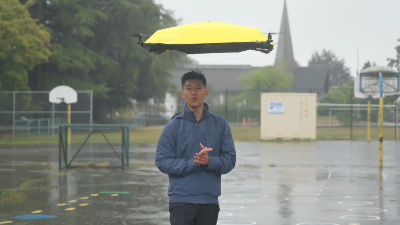 Canadian inventor built an umbrella that flies and follows him ...