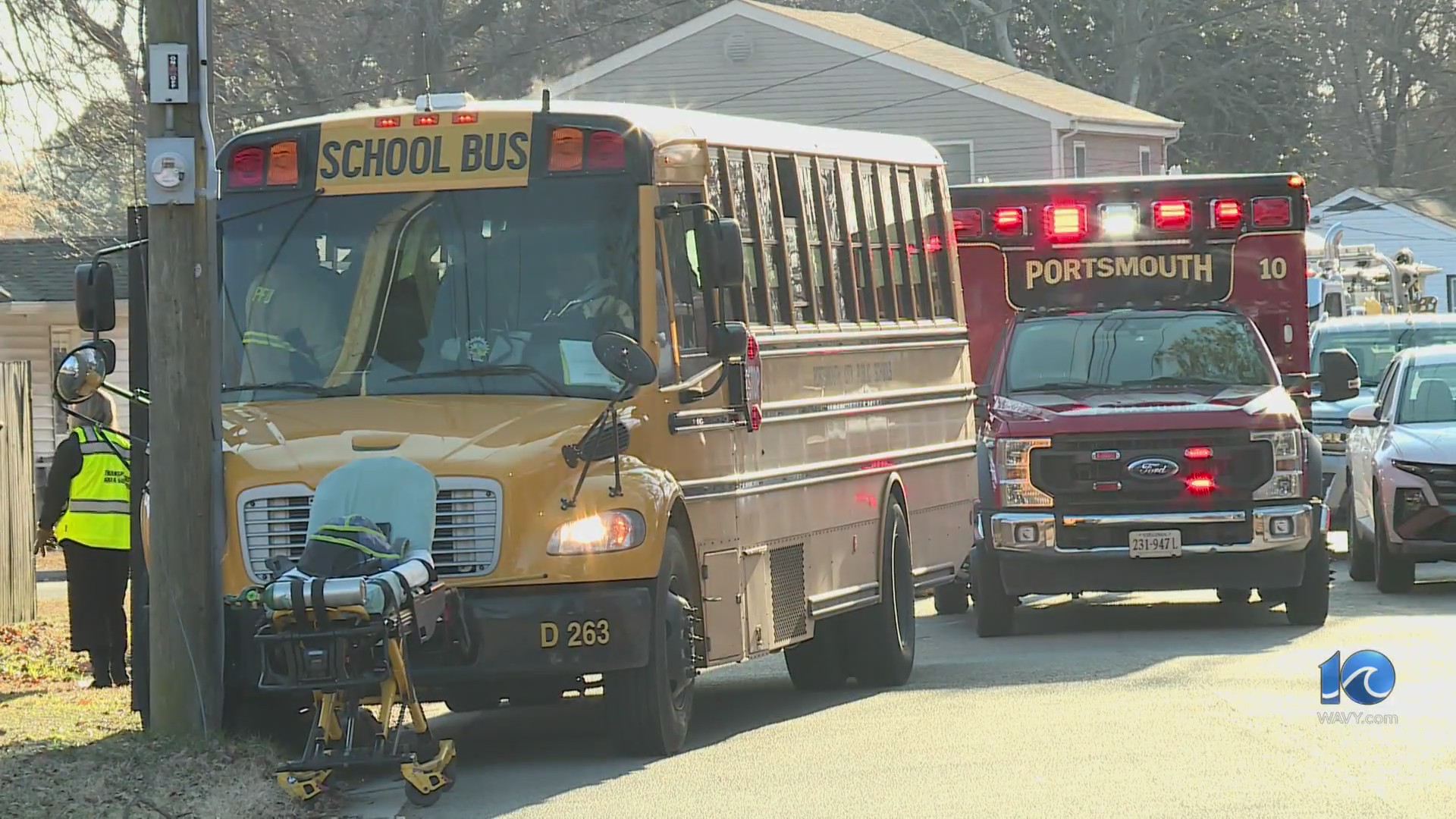 Police respond to crash involving school bus on Vick Street in Portsmouth