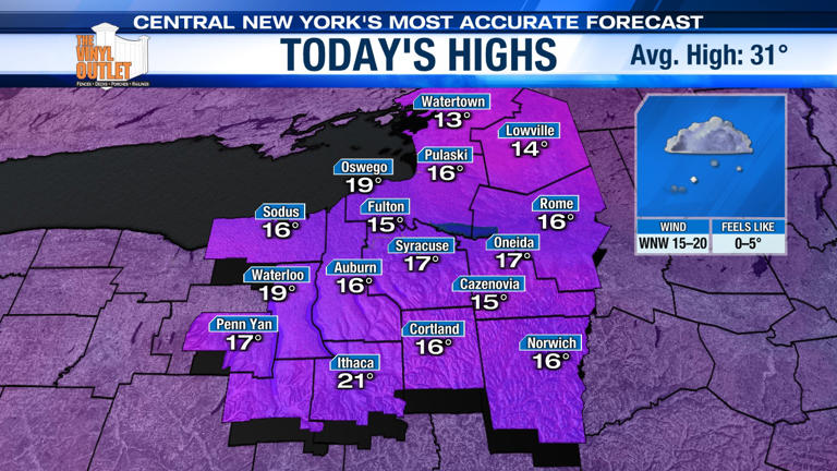 Lake snow showers and very cold Thursday afternoon