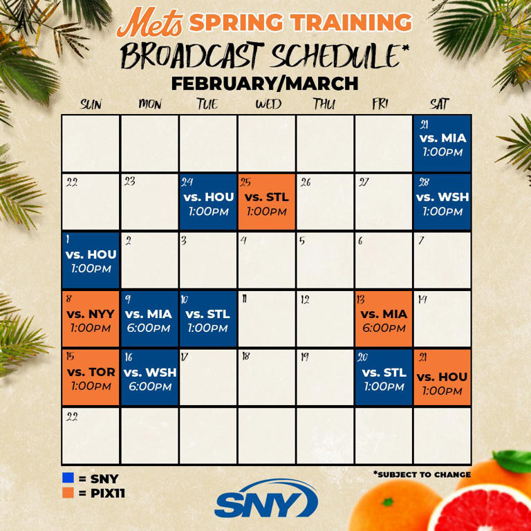 Mets announce spring training broadcast schedule