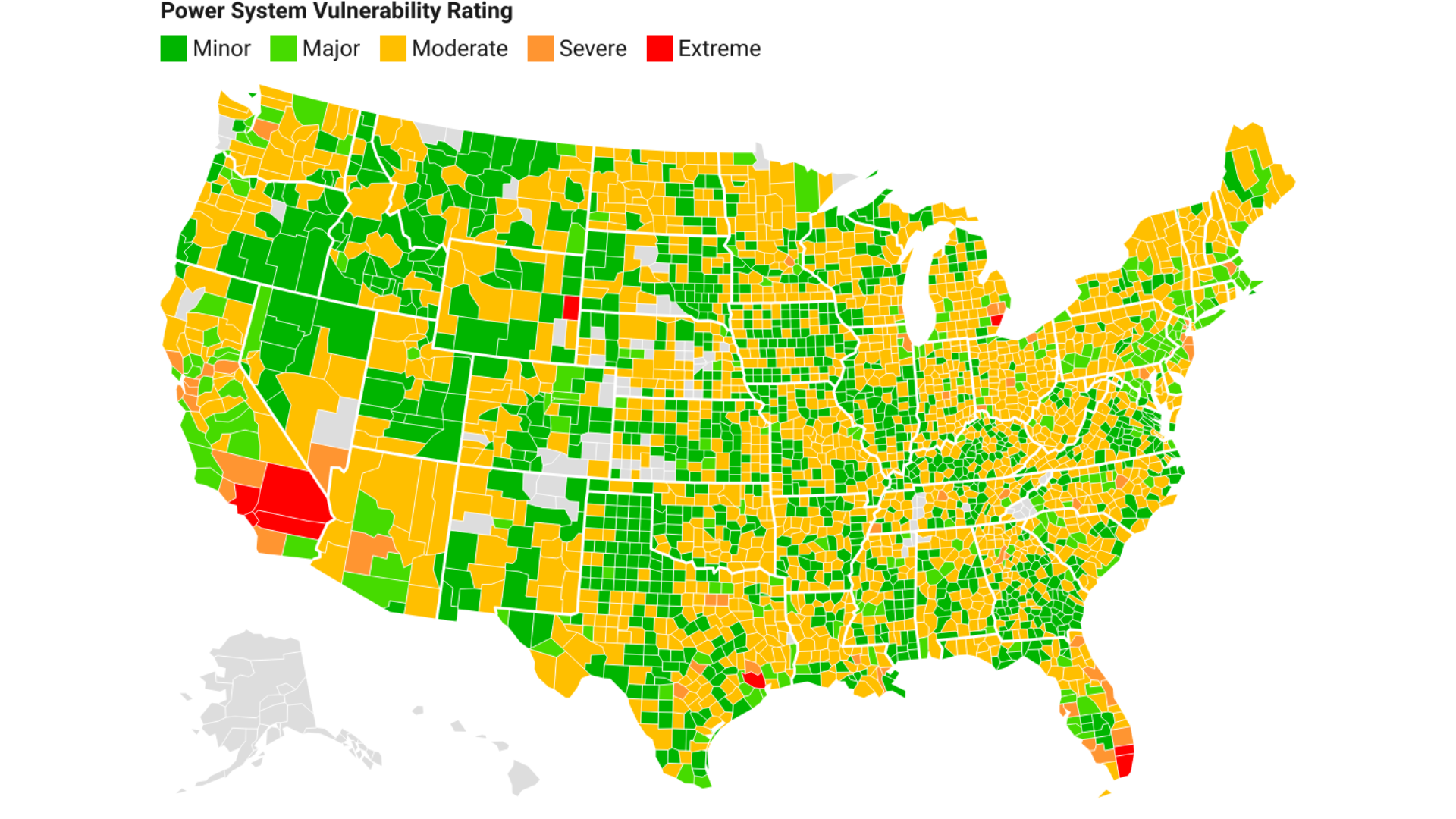 Map shows which US regions face the highest risk of major power blackouts