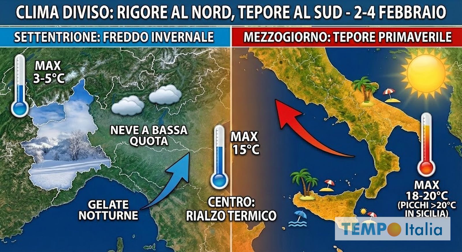 Inizio febbraio: l’Italia si spacca, Nord-Sud 20 gradi di differenza ...