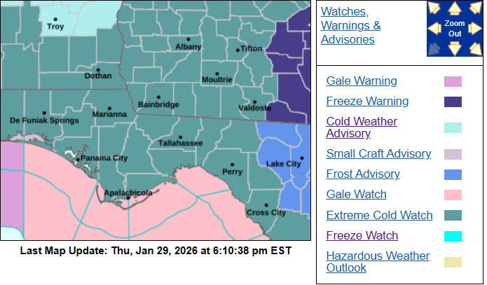 Florida extreme cold watch map as residents face single-digit wind chills