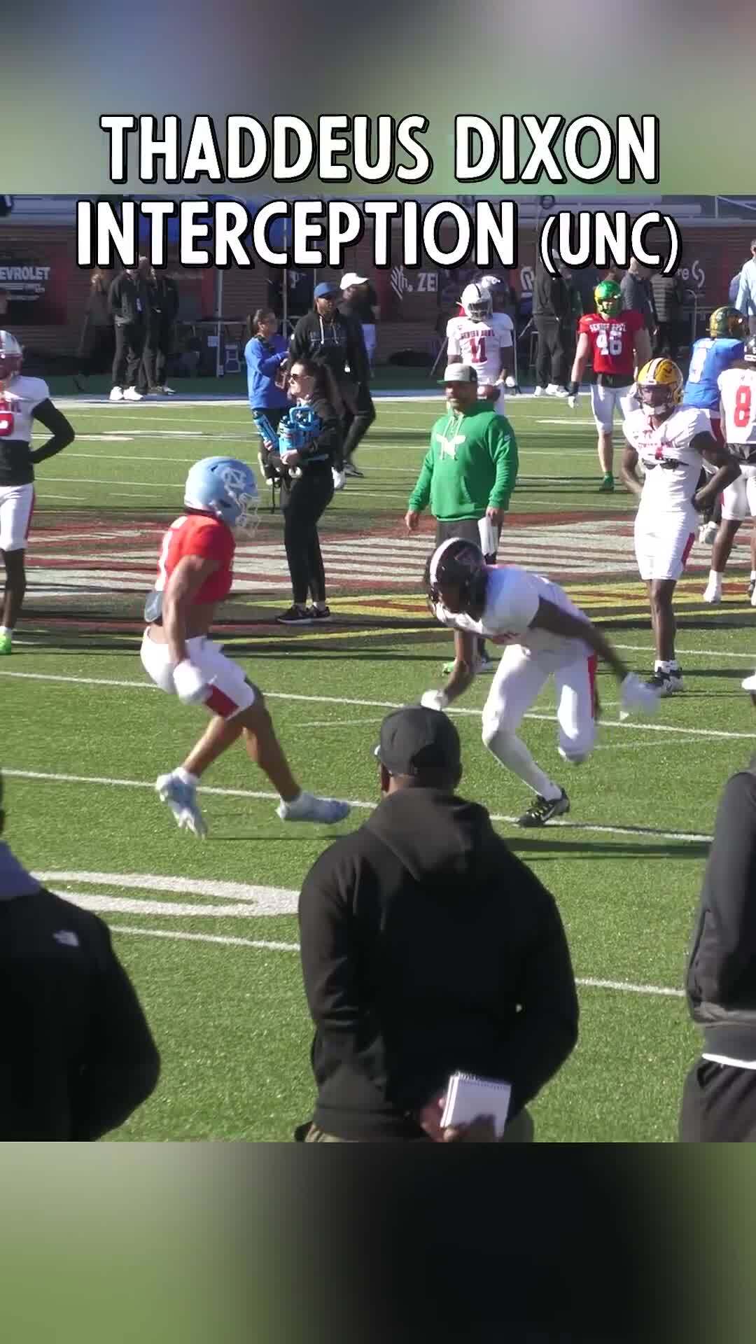 UNC's Thaddeus Dixon with the INT at the Senior Bowl
