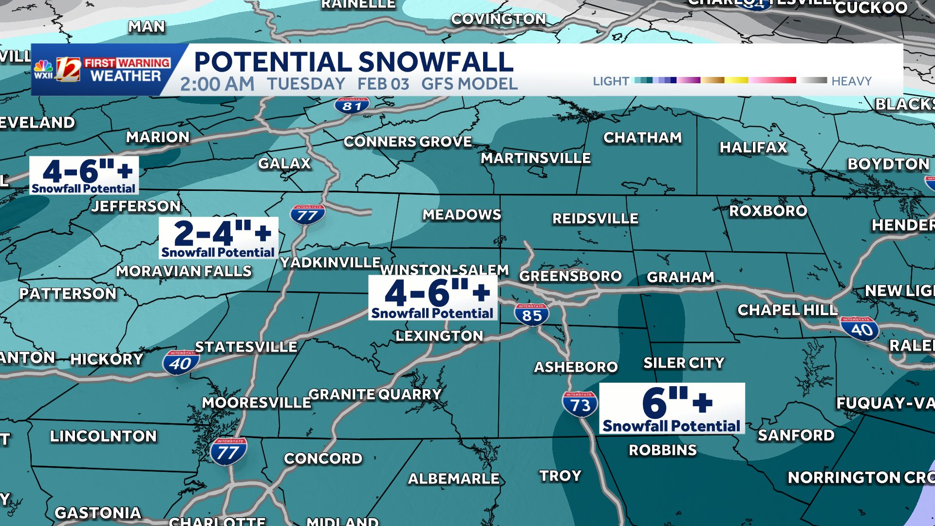 Snowfall forecast from the WXII 12 First Warning Weather Team | Risk of ...