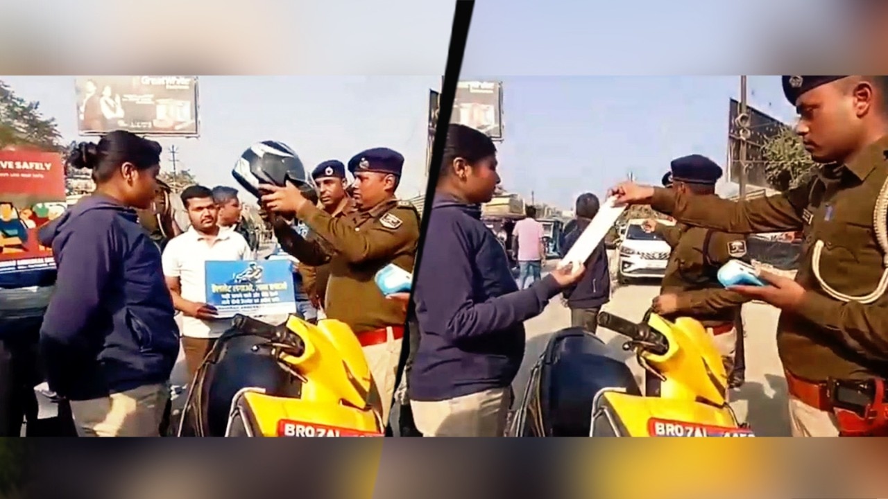 Watch: Woman traffic cop fined for riding two-wheeler without helmet in ...