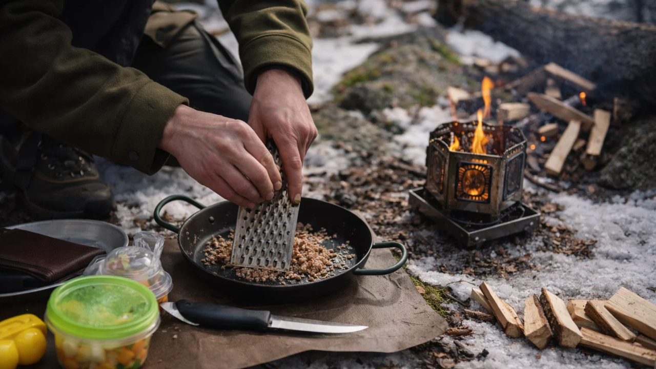 How a pemmican rechaud works in wild outdoor cooking