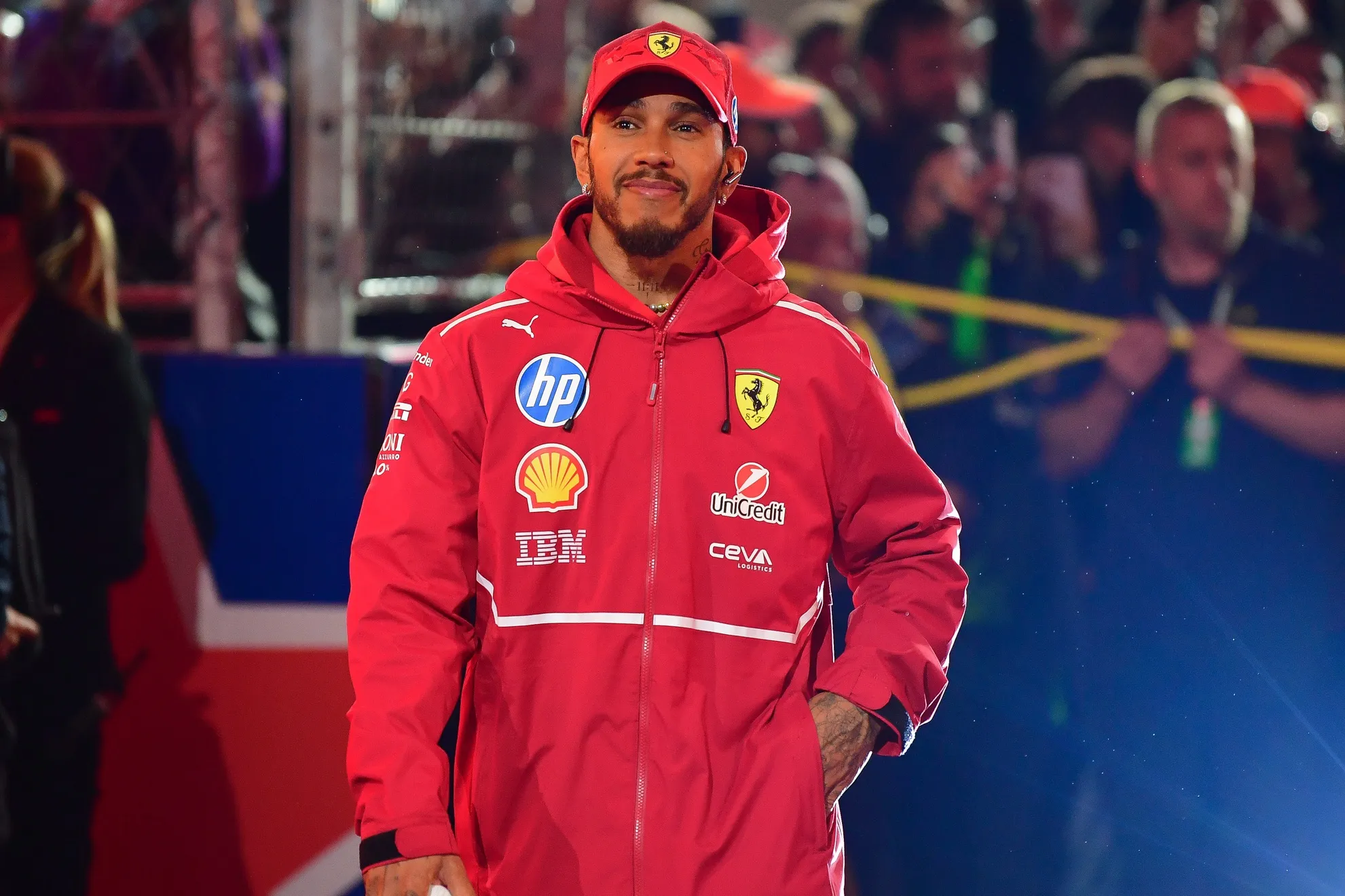 Lewis Hamilton reacts to Ferrari’s reliability during the Barcelona test