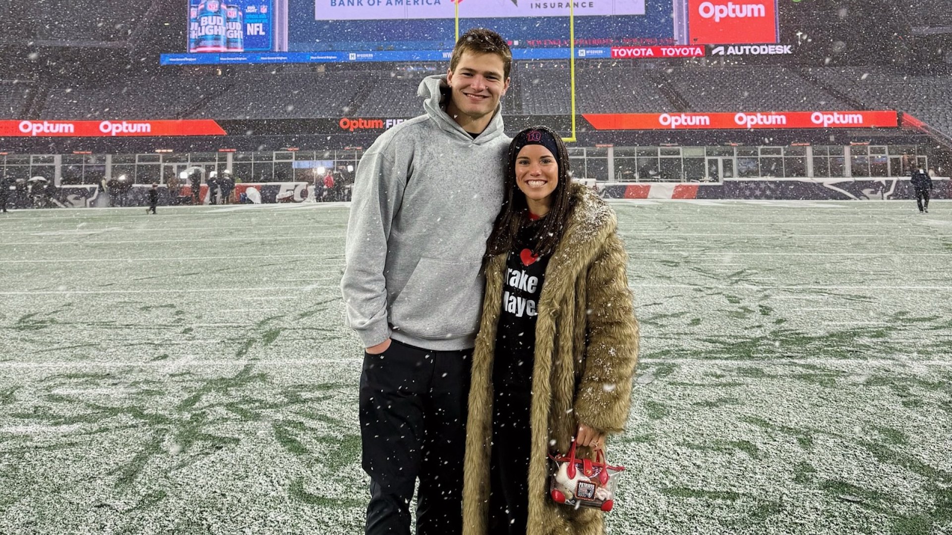Drake Maye's wife Ann starts Patriots-themed needlepoint before Super Bowl