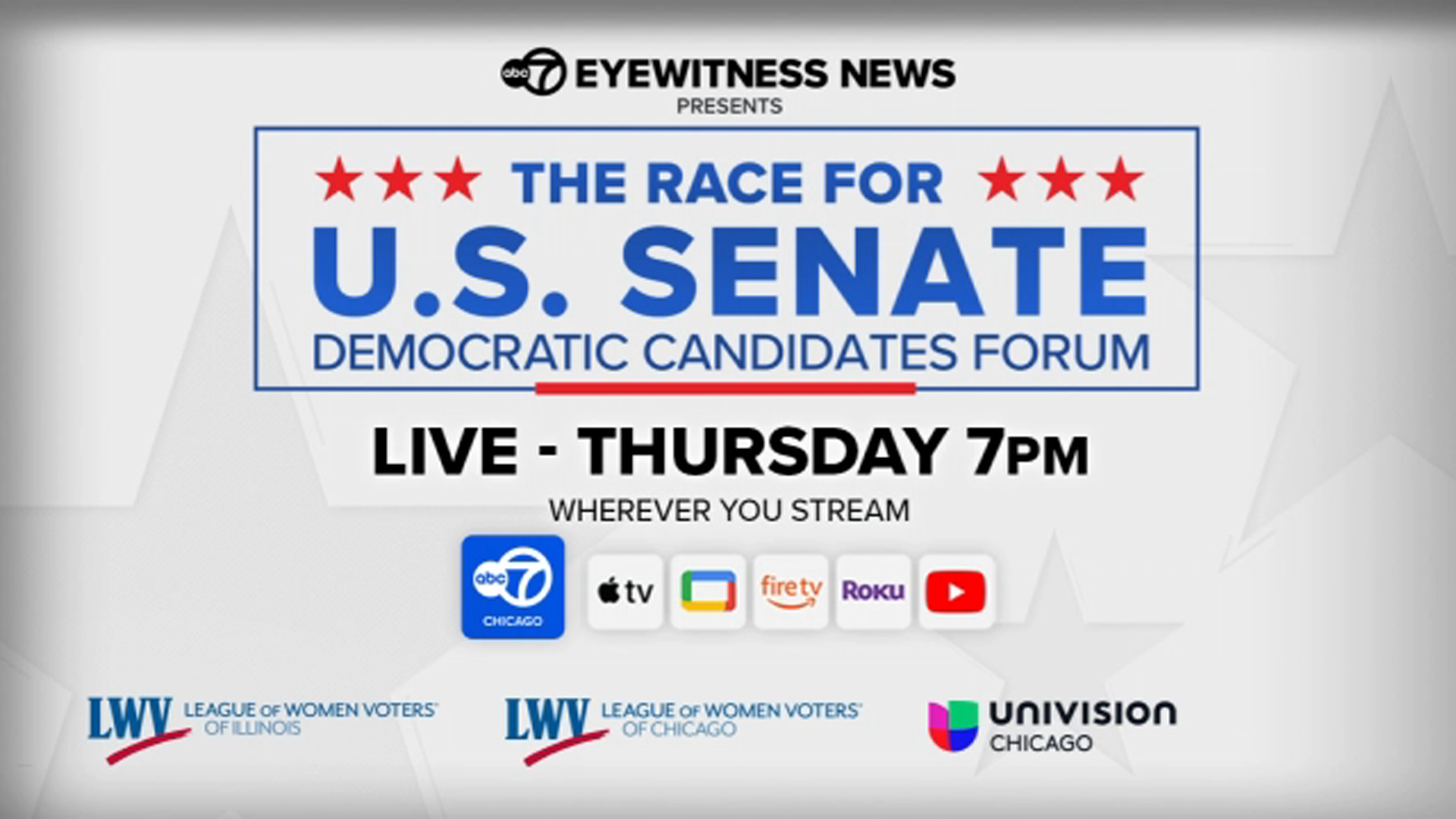 ABC7 Chicago broadcasts, streams 2026 Democratic US Senate primary forum