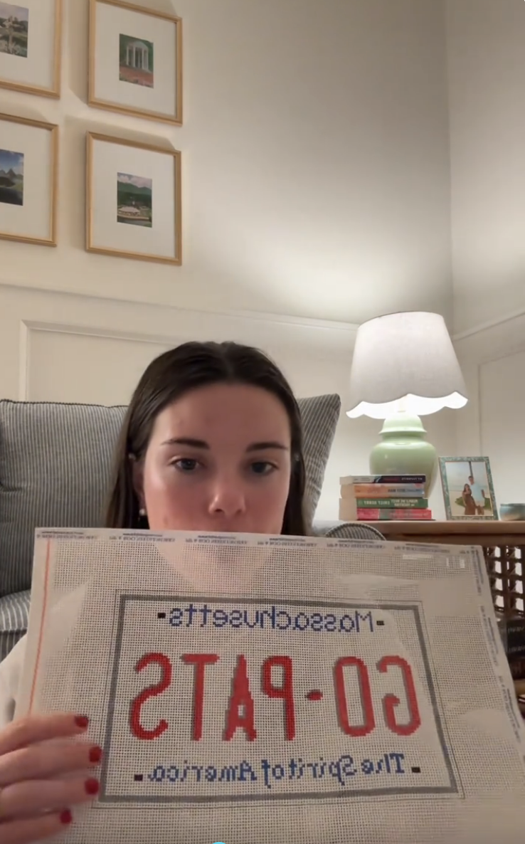 Drake Maye's wife Ann starts Patriots-themed needlepoint before Super Bowl