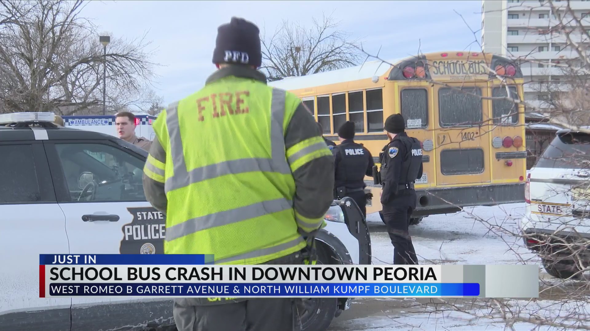 Driver hospitalized after crash with school bus and car in Peoria