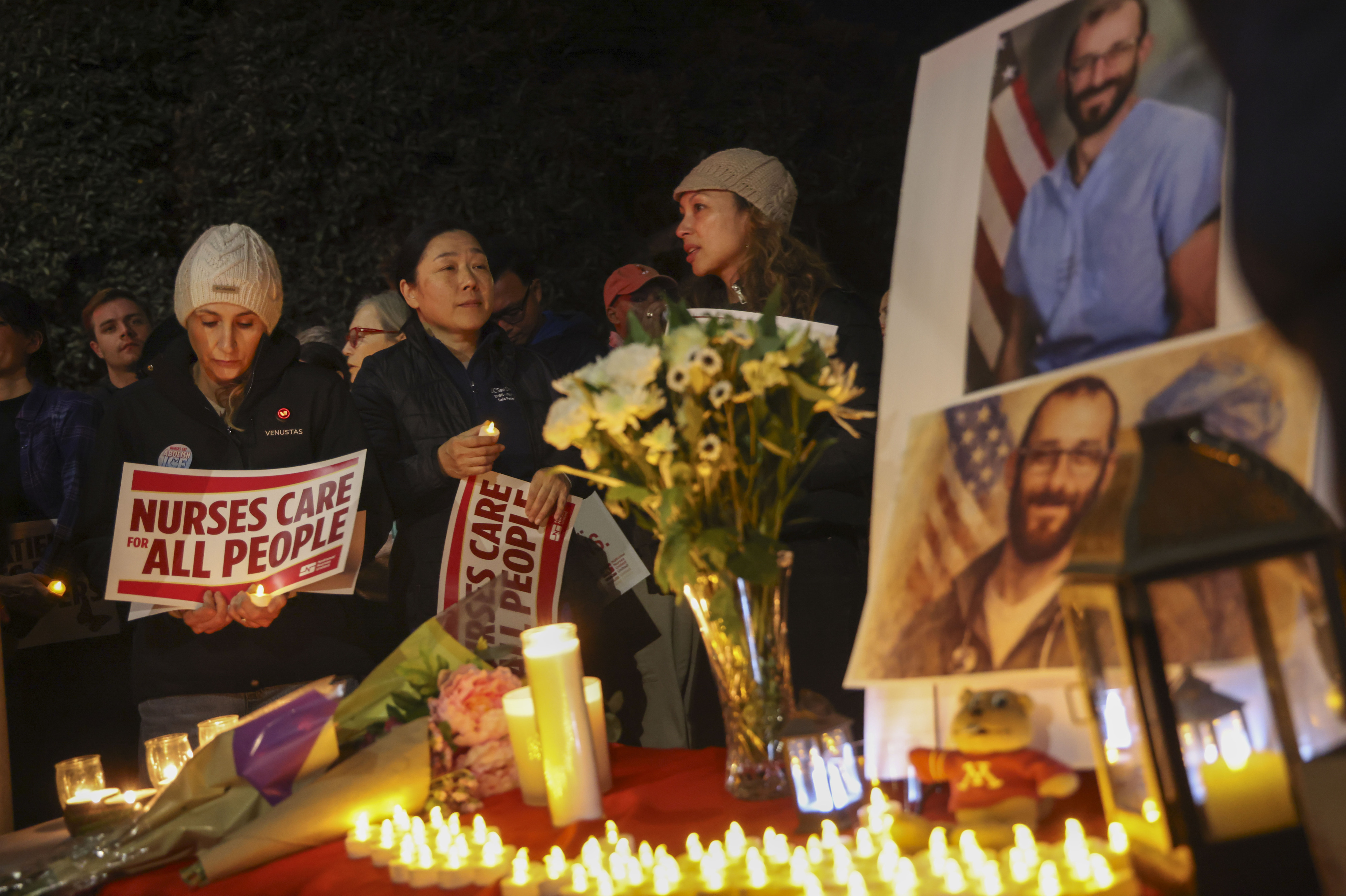 Nurses mourn the loss of colleague Alex Pretti in La Jolla Thursday