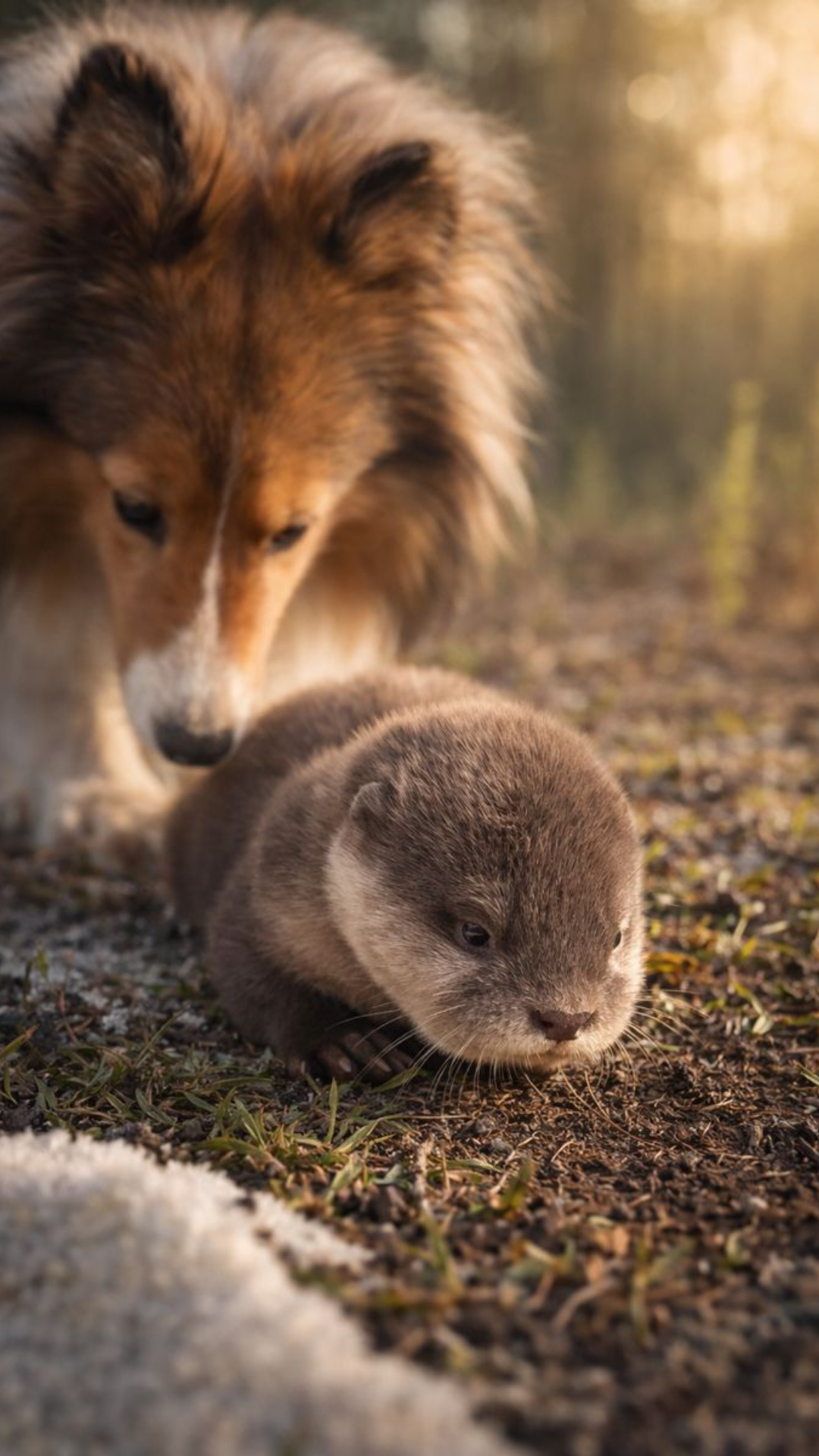A protective sheltie’s bond with two fluffy baby animals