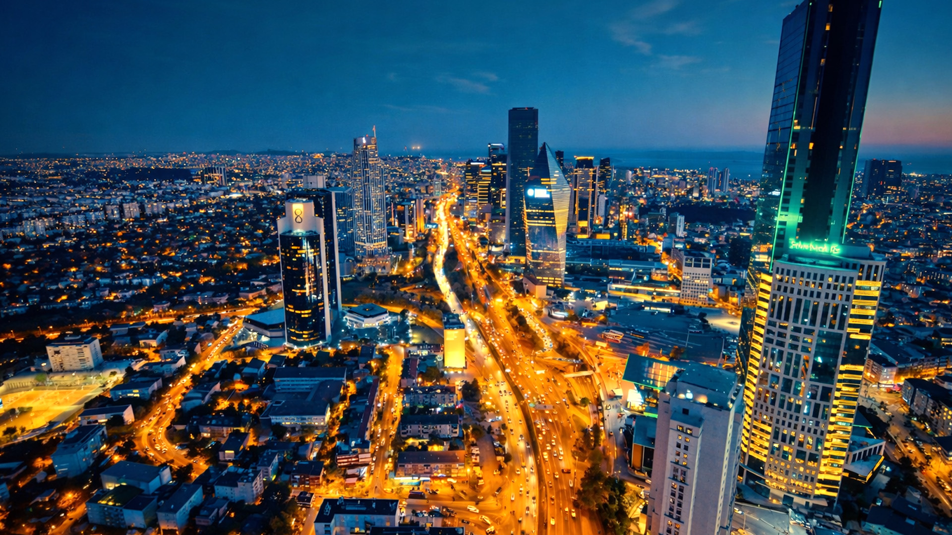 Aerial view of Istanbul city at night
