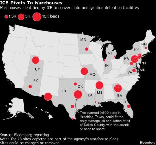 ICE begins buying 'mega' warehouse detention centres across US