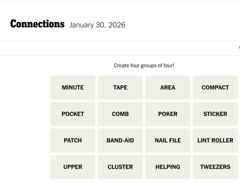 NYT ‘Connections’ hints, clues and answers today, Friday, January 30, 2026