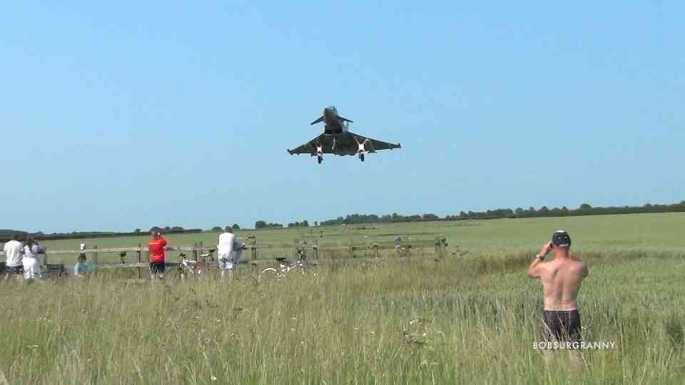 Typhoon comes in ultra low on landing approach airshow fans go wild