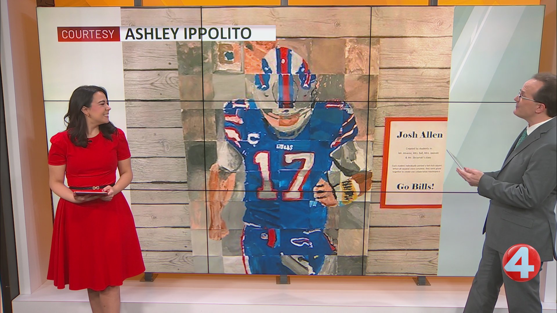 Fifth grade students at North Collins Elementary paint Josh Allen portrait