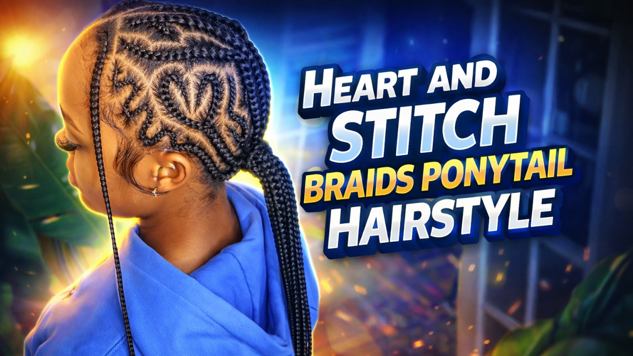 Braids tutorial: Heart and stitch braids ponytail hairstyle