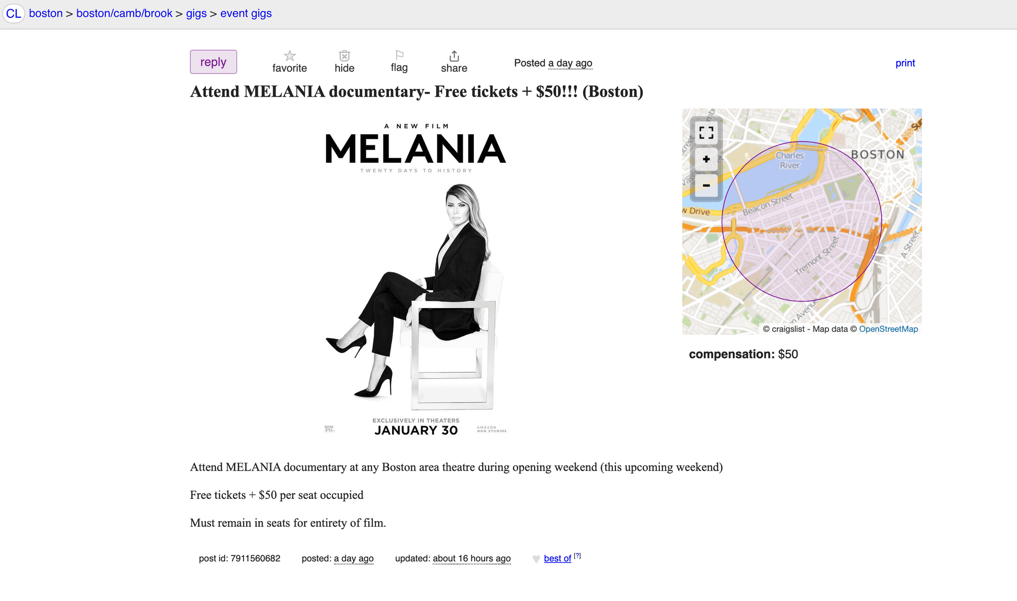 Craigslist ad offers 'free Melania tickets and cash to sit through ...