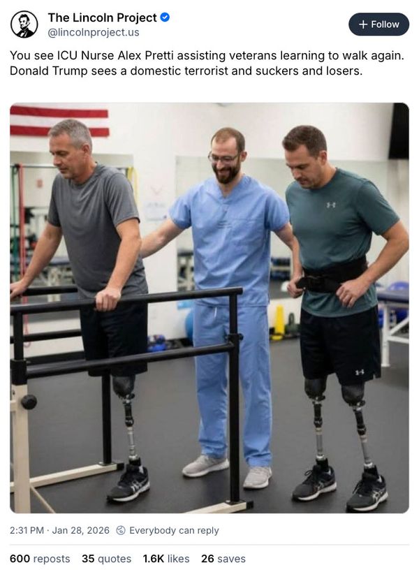 Posts claim this image shows Alex Pretti helping 2 disabled veterans ...