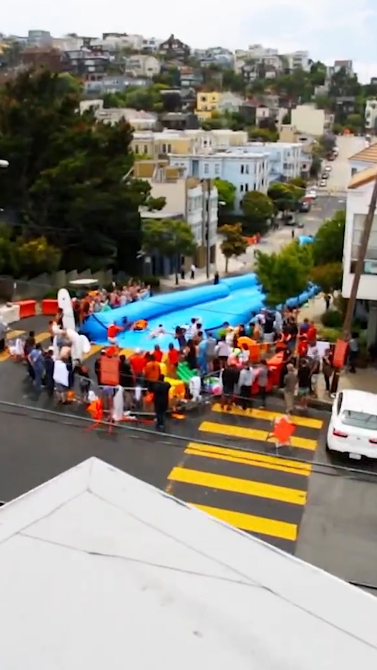 Giant slip and slide down a real street