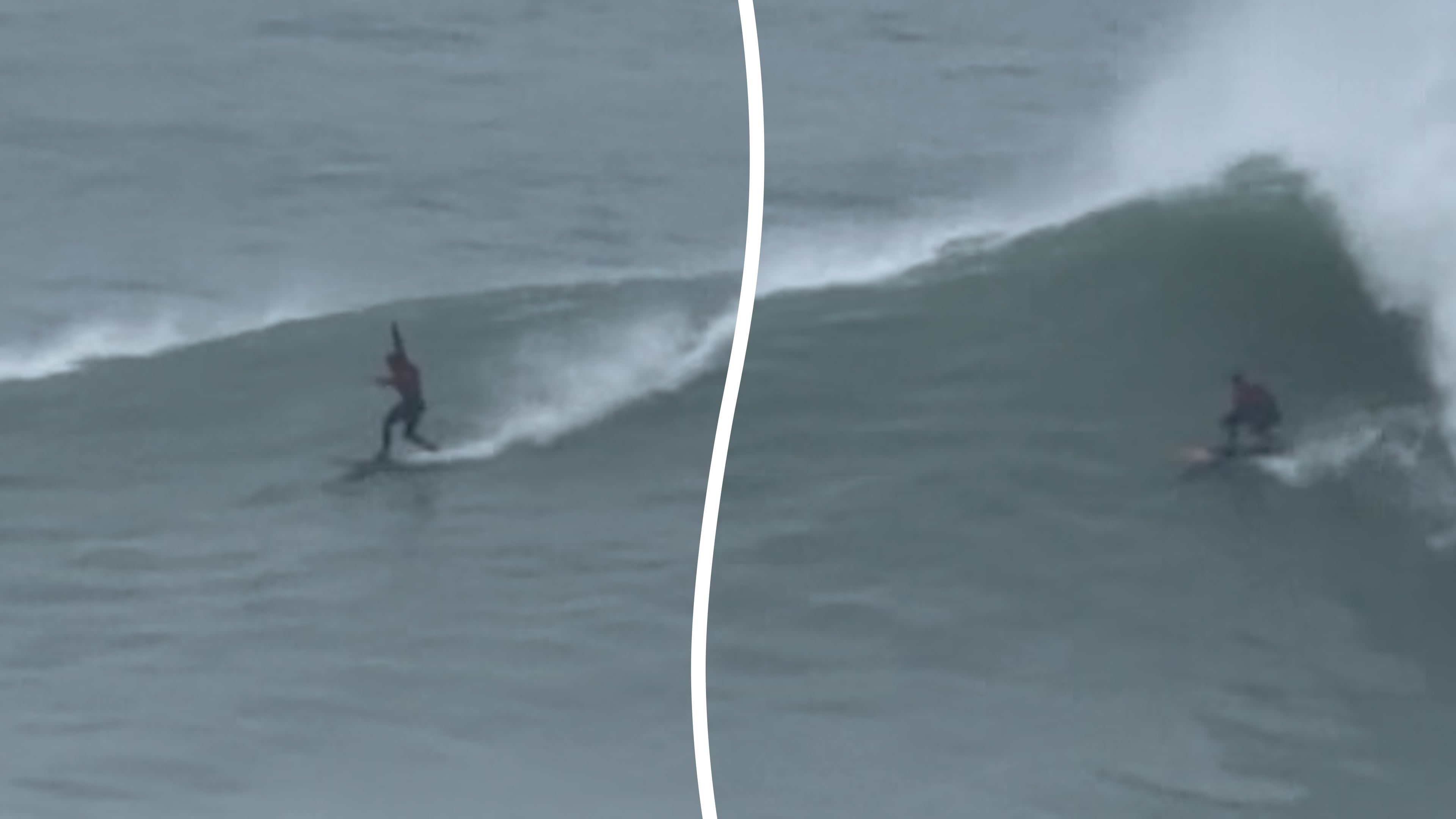 Footage shows surfer tackling huge 25ft waves