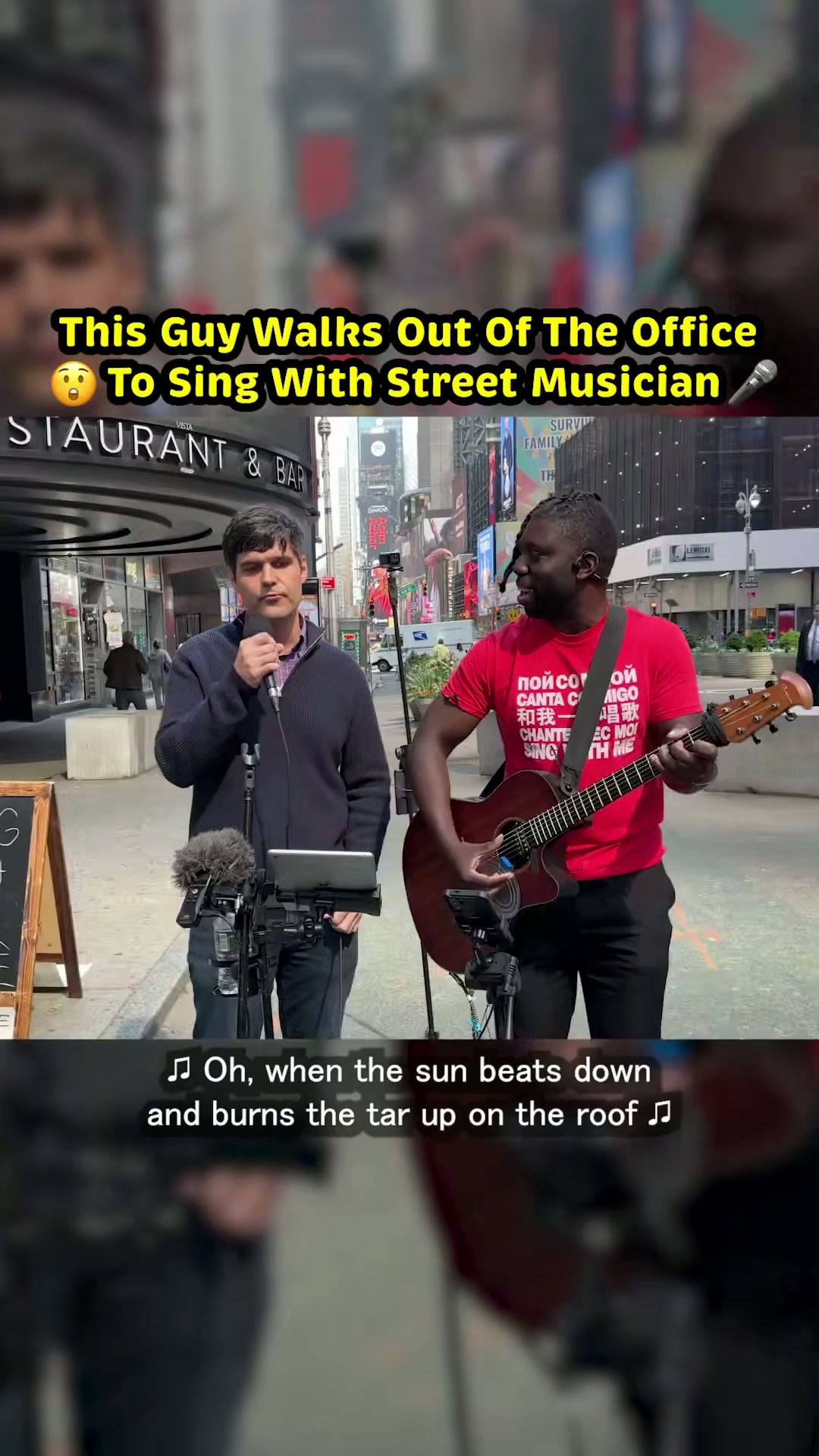 This guy walks out of the office to sing with a street musician! 😲🎤