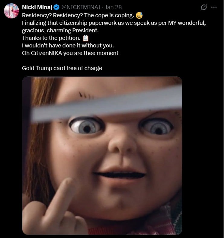 Nicki Minaj gets Trump 'gold card,' moves toward US citizenship