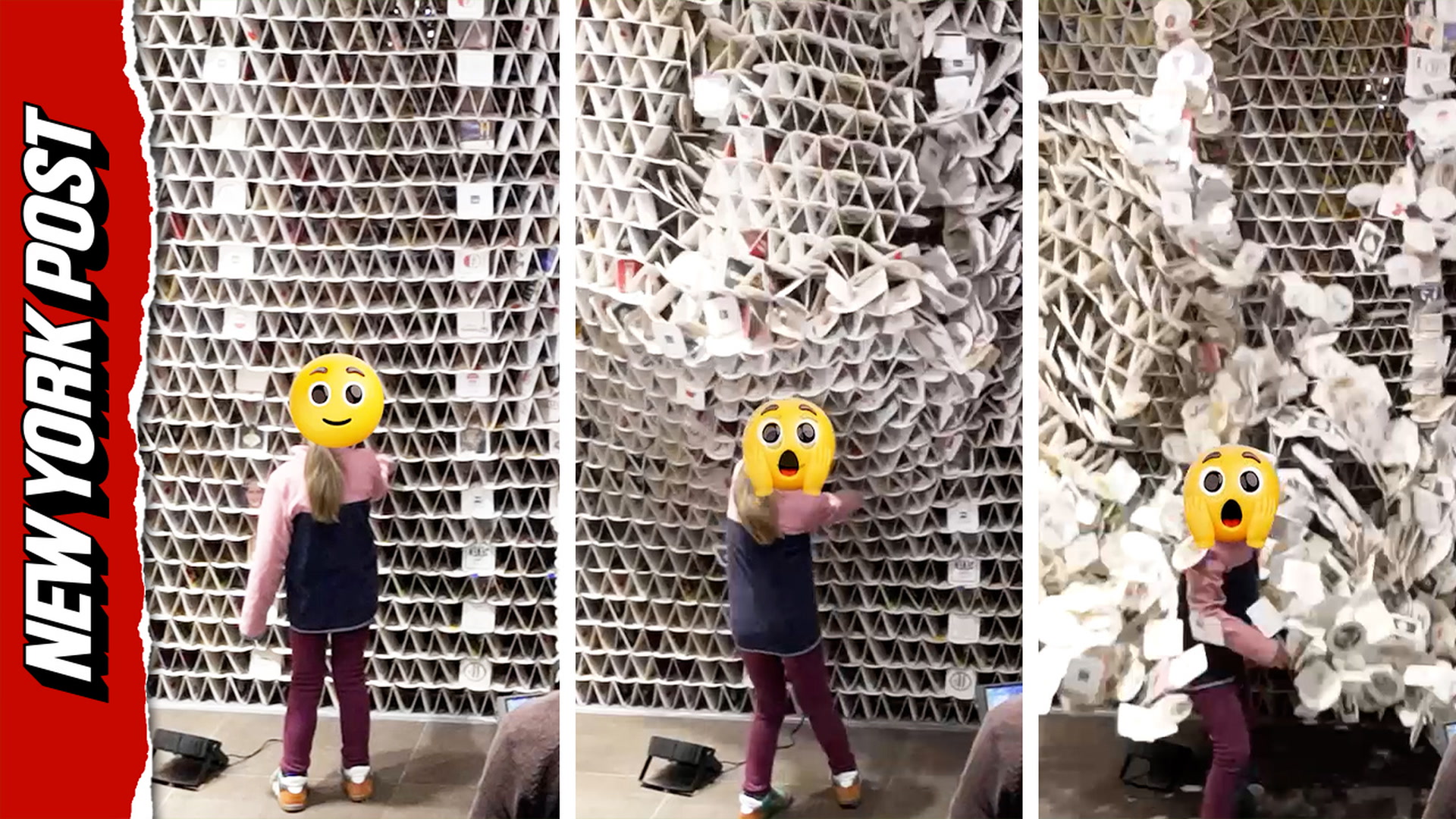 Young girl topples Guinness World Record tower made of 63,000 beer coasters