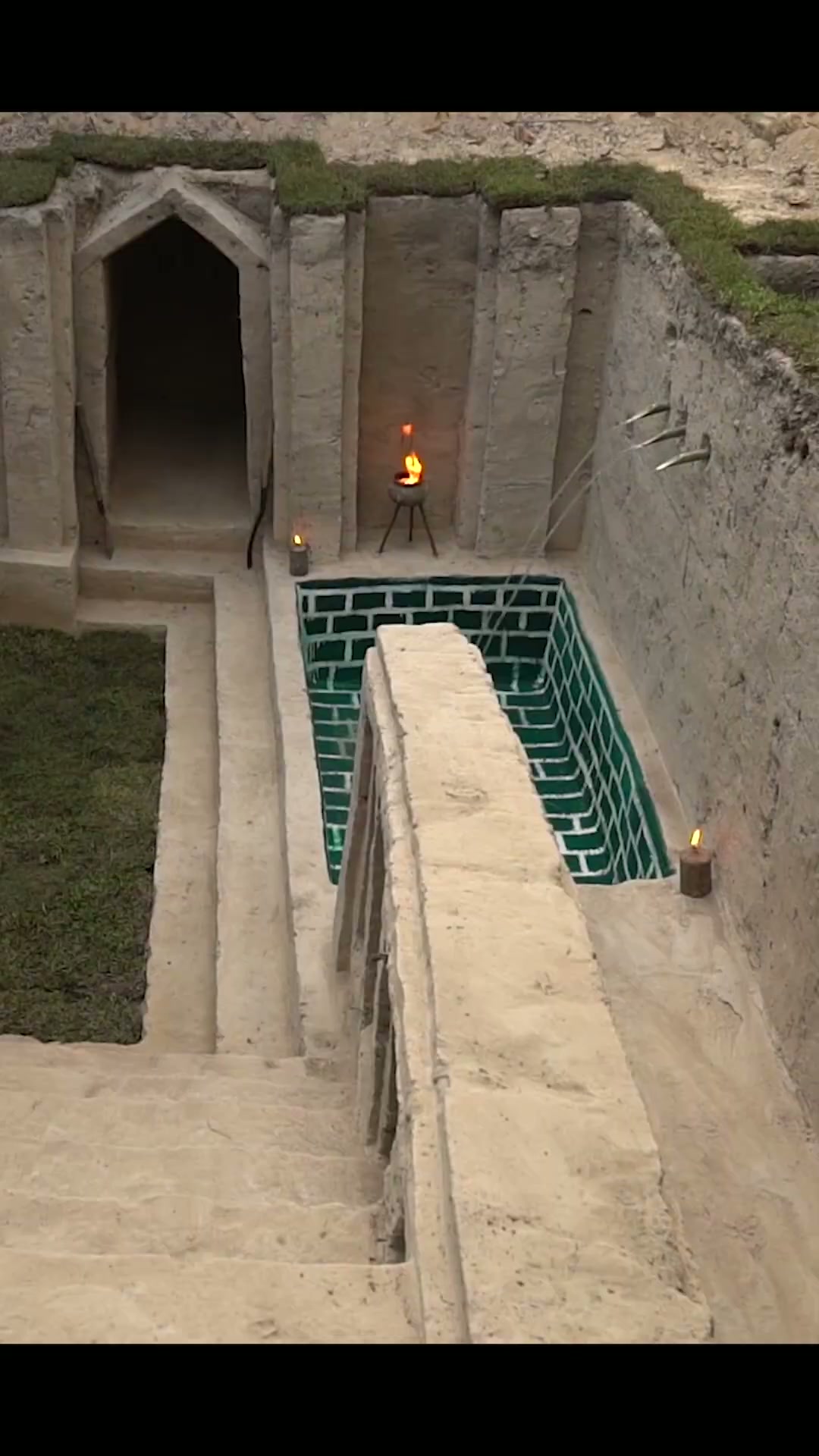 54 days building underground house and blue bathtub