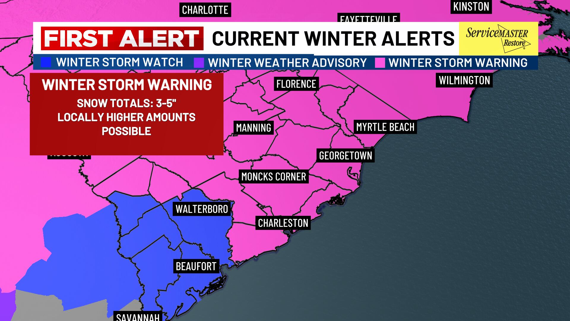 First alert: Winter storm warning covering entirety of Lowcountry