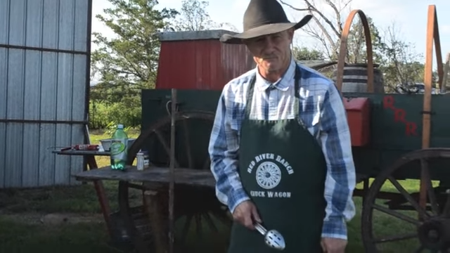 The Dutch oven setup for "camp potatoes" with a crispy finish