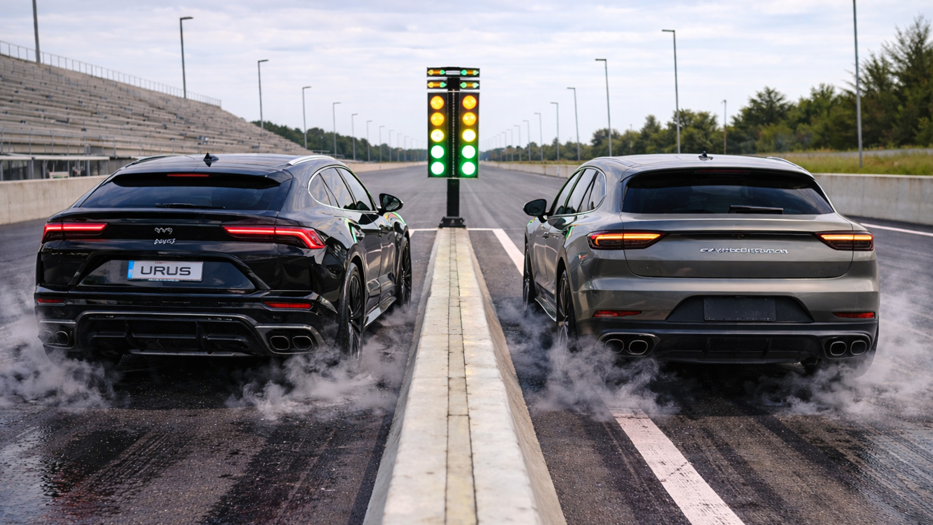 Porsche Cayenne Turbo GT vs Lamborghini Urus drag race