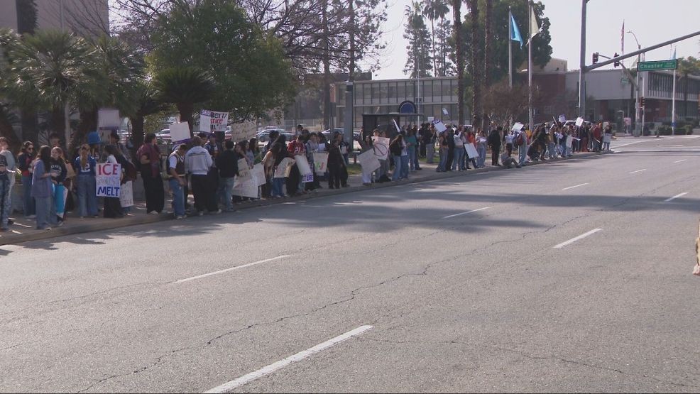 Students protest against ICE in downtown Bakersfield amid national shutdown
