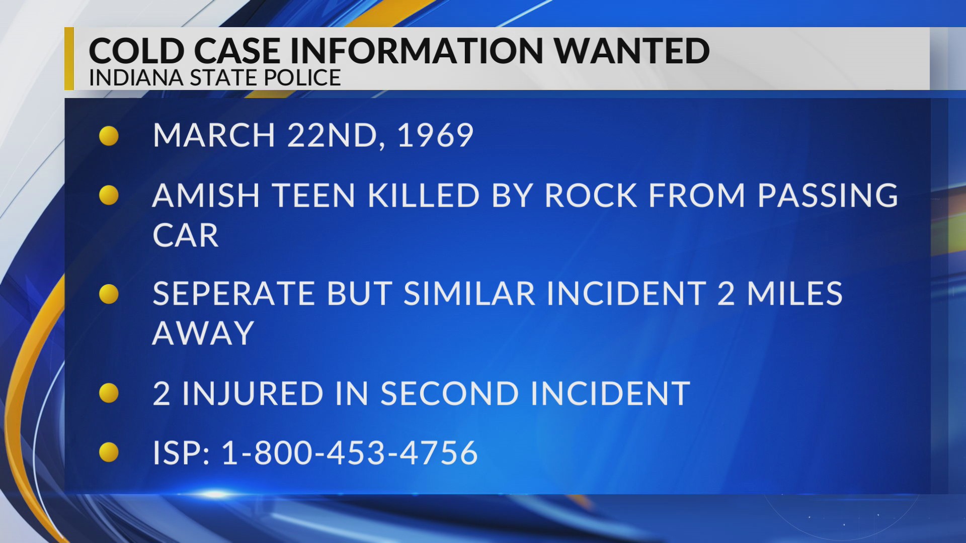 Indiana State Police investigating 1969 death of Amish teen