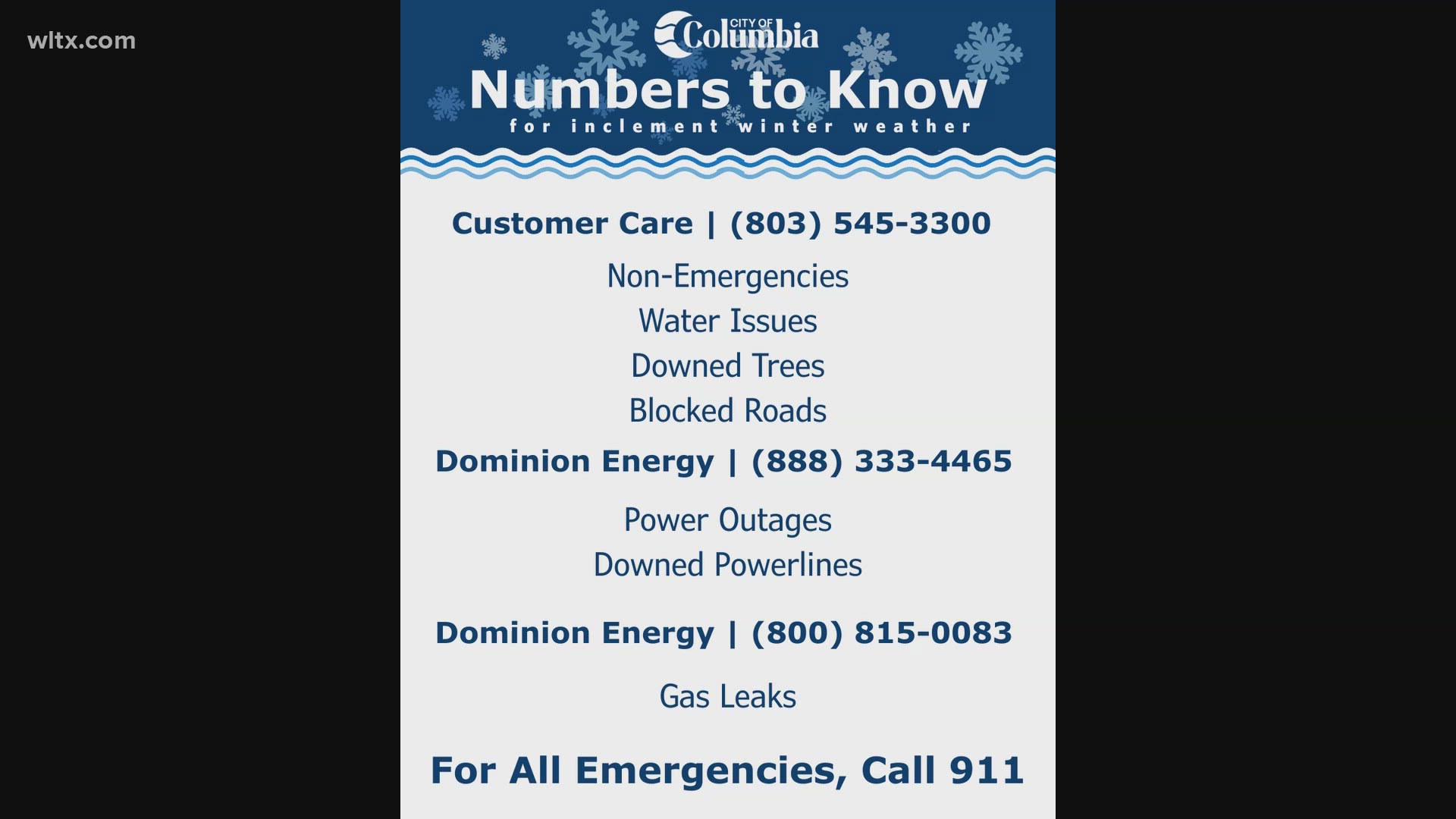 Hotline numbers for the city of Columbia
