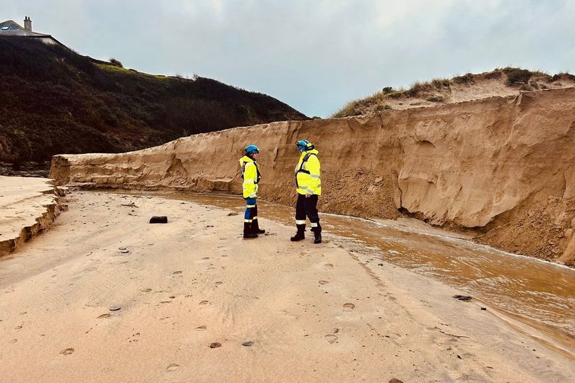 Popular Cornwall beach disfigured as heavy rain cuts deep channel