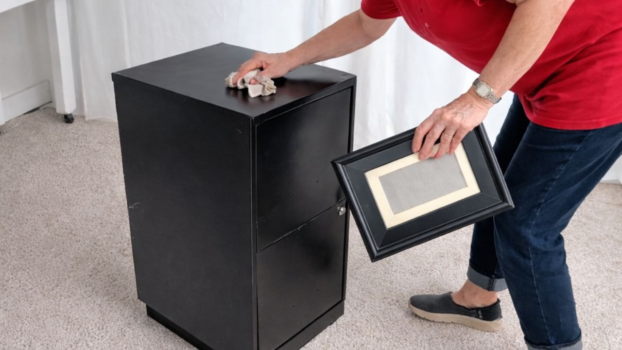 Put a picture frame on a file cabinet (this is brilliant!)