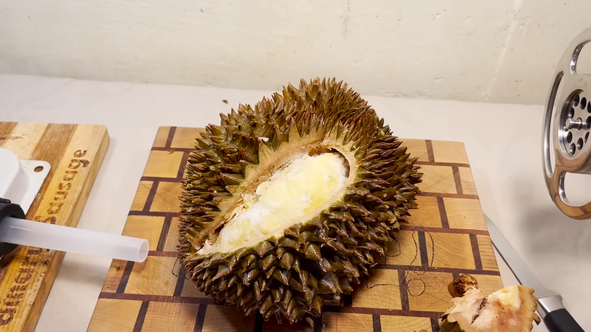 They say it stinks and tastes like feet, but I just call it durian sausage